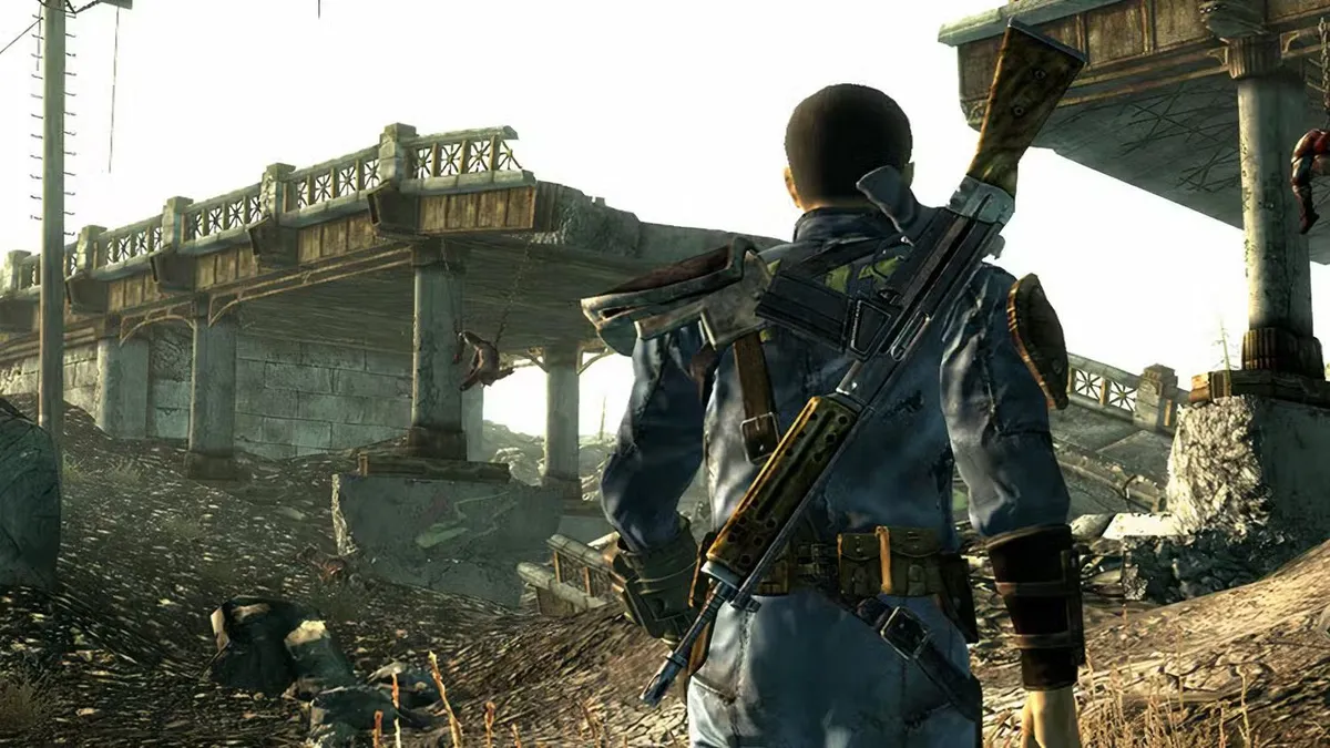Un jugador de Fallout 3 se encuentra con un Raider que empuña la rara ...